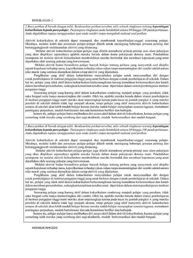 Ringkasan Kebaikan Kokurikulum | PDF