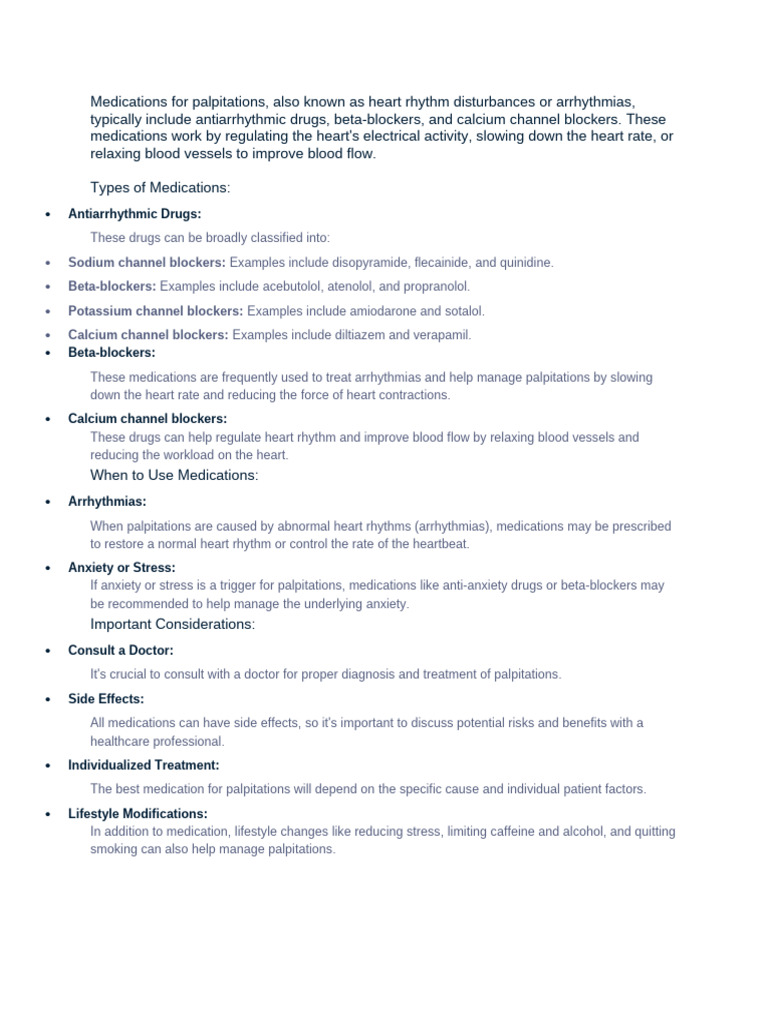 Medications for Heart Palpitations Guide | PDF