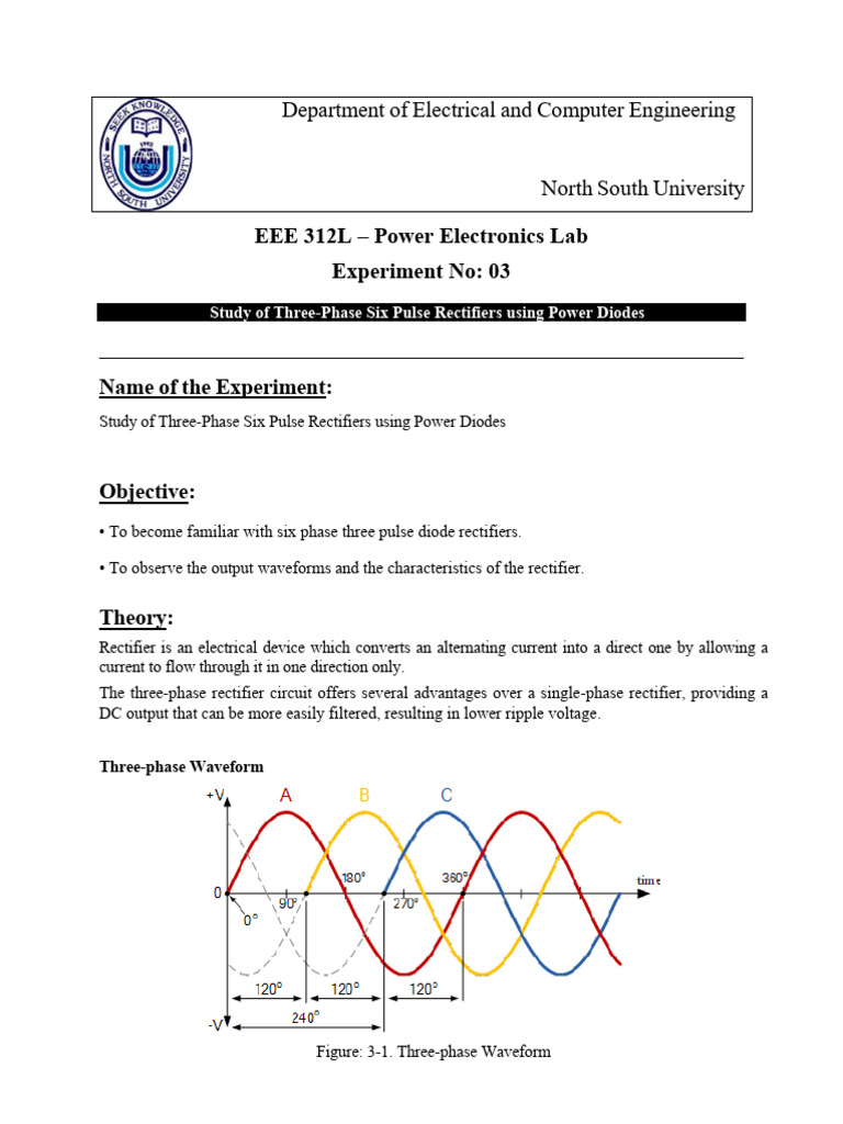 EEE312 (Exp 3) Study of Three-Phase Six Pulse Rectifiers Using Power Diodes | PDF | Rectifier ...