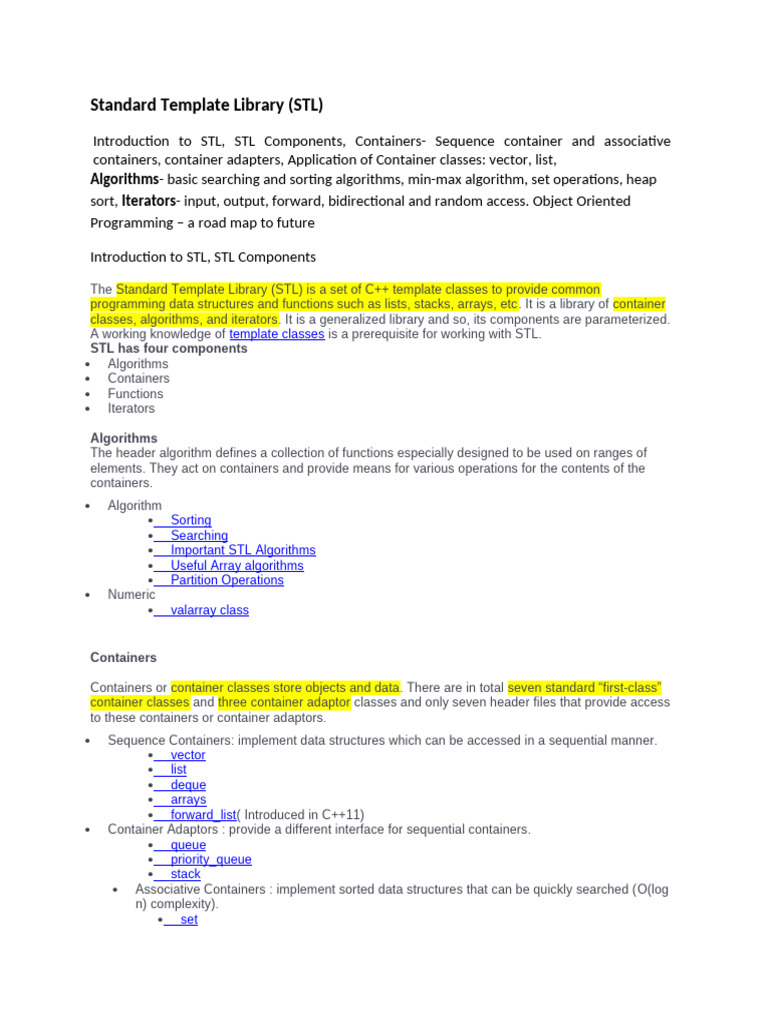 1 - Introduction To STL, STL Components | PDF | Computing | C++