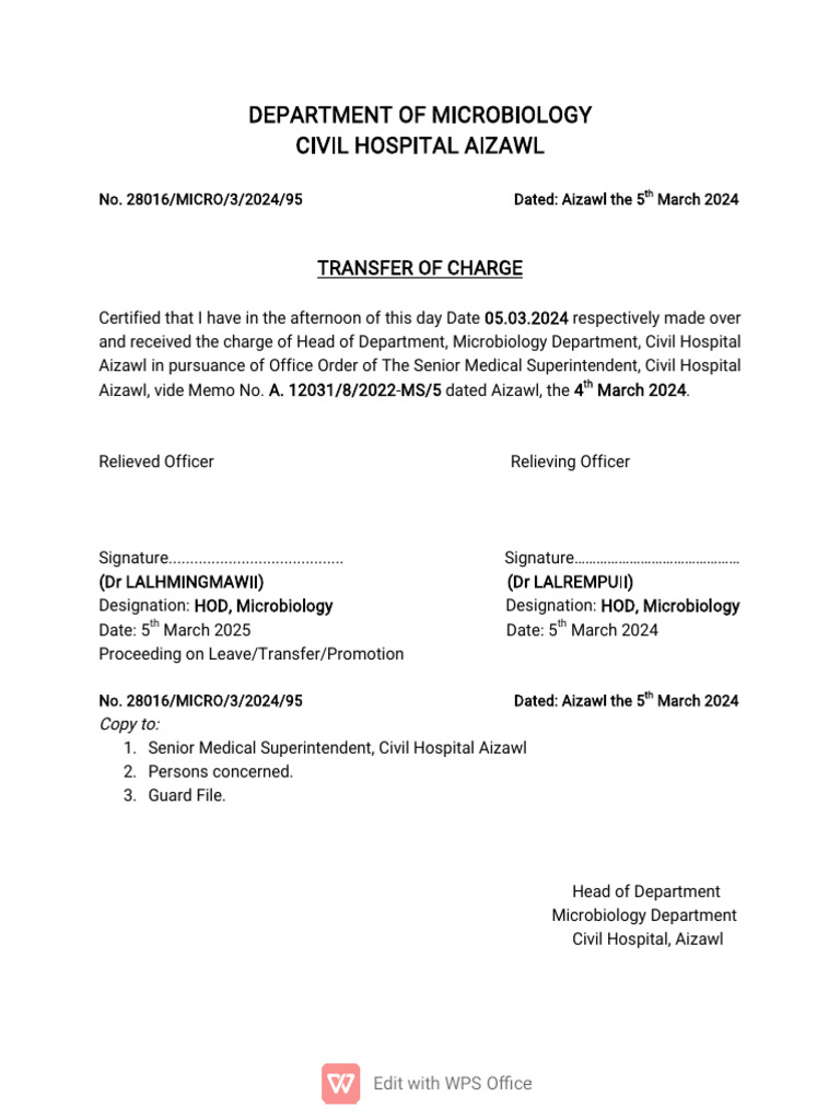 Transfer of Charge Hod | PDF