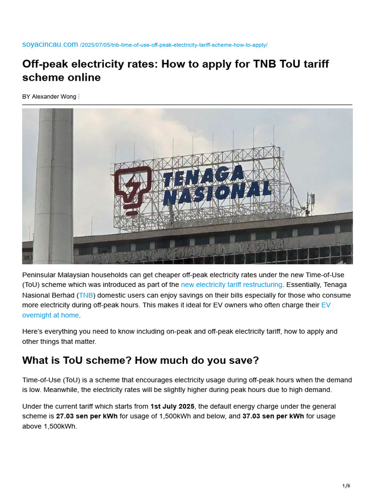 TNB Time-of-Use Tariff Application Guide | PDF | Power (Physics ...
