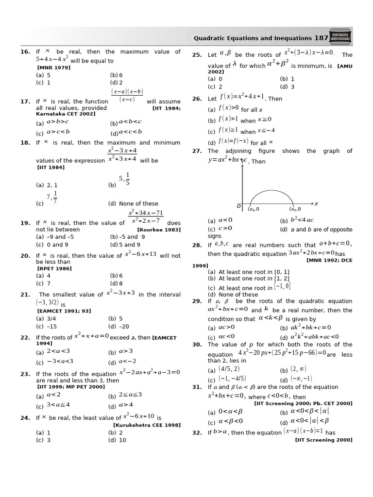 Quadratic Equations and Inequations Guide | PDF | Square Root | Zero Of ...