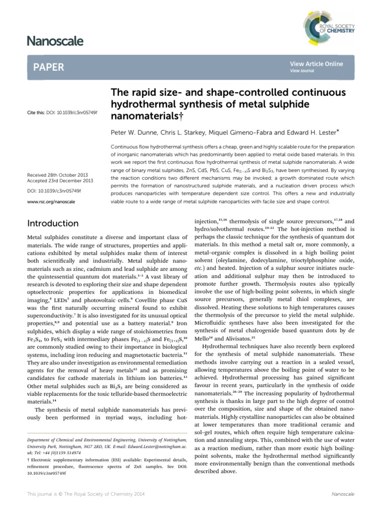 The Rapid Size - and Shape-Controlled Continuous Hydrothermal Synthesis ...