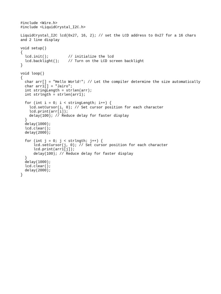 Arduino LCD Hello World Example | PDF
