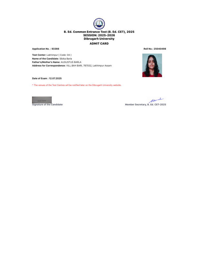 Dibrugarh University Admission Portal | PDF