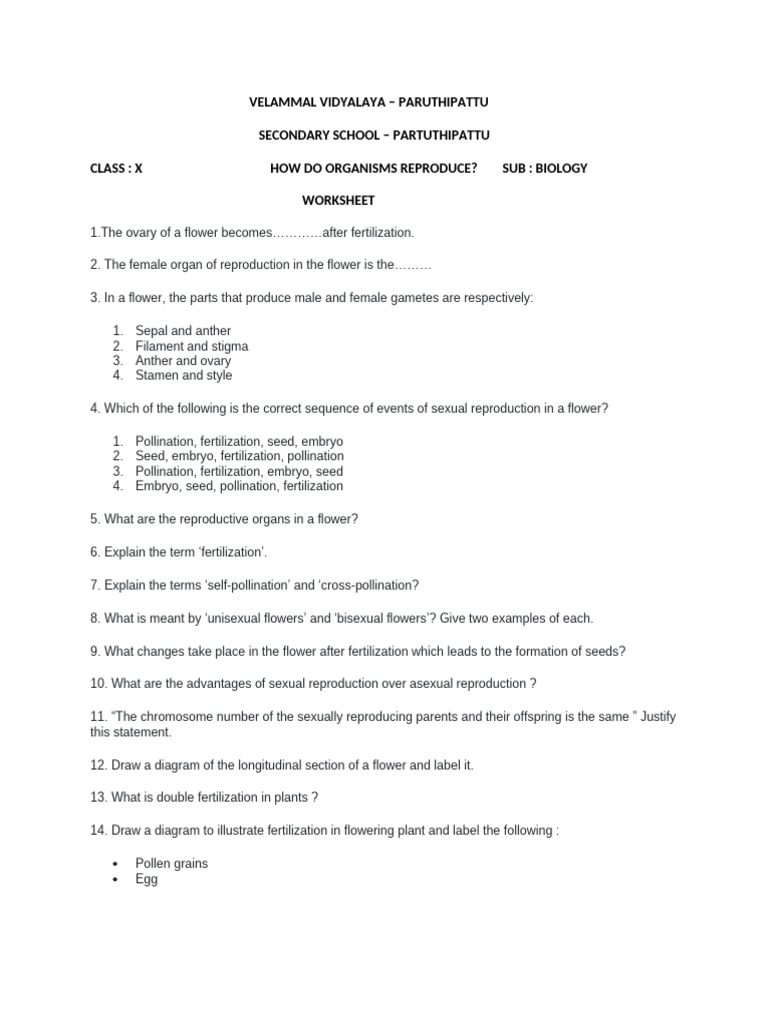 How Do Organisms Reproduce - Worksheet | PDF | Flowers | Fertilisation