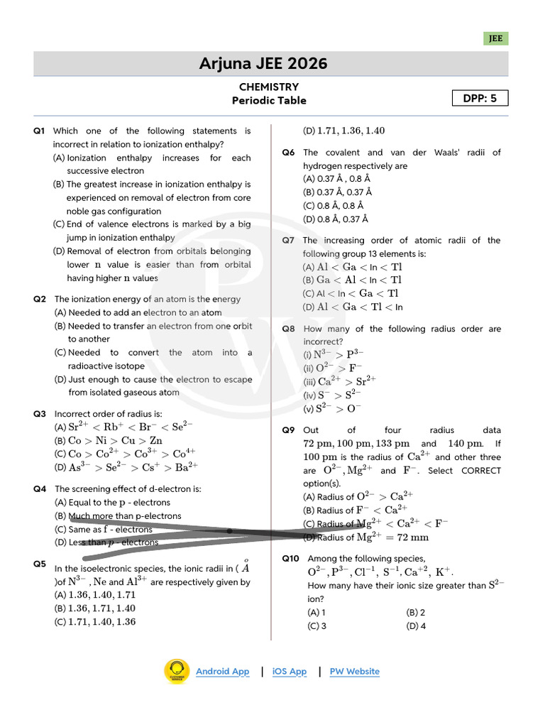 Arjuna JEE 202: Periodic Table | PDF | Electron | Periodic Table