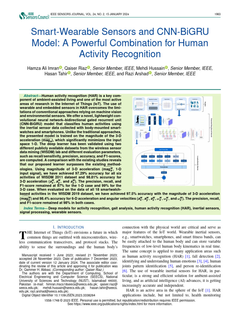 Smart-Wearable Sensors and CNN-BiGRU Model A Powerful Combination For Human Activity Recognition ...