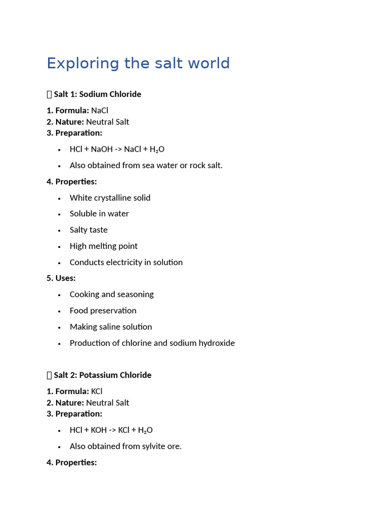 Comprehensive Guide to Common Salts | PDF | Sodium Chloride | Potassium ...