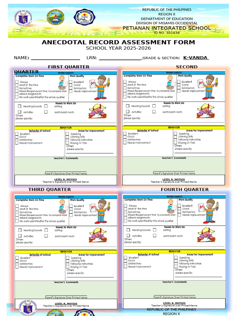 Anecdotal Record Assessment Form 2023-2024 | PDF