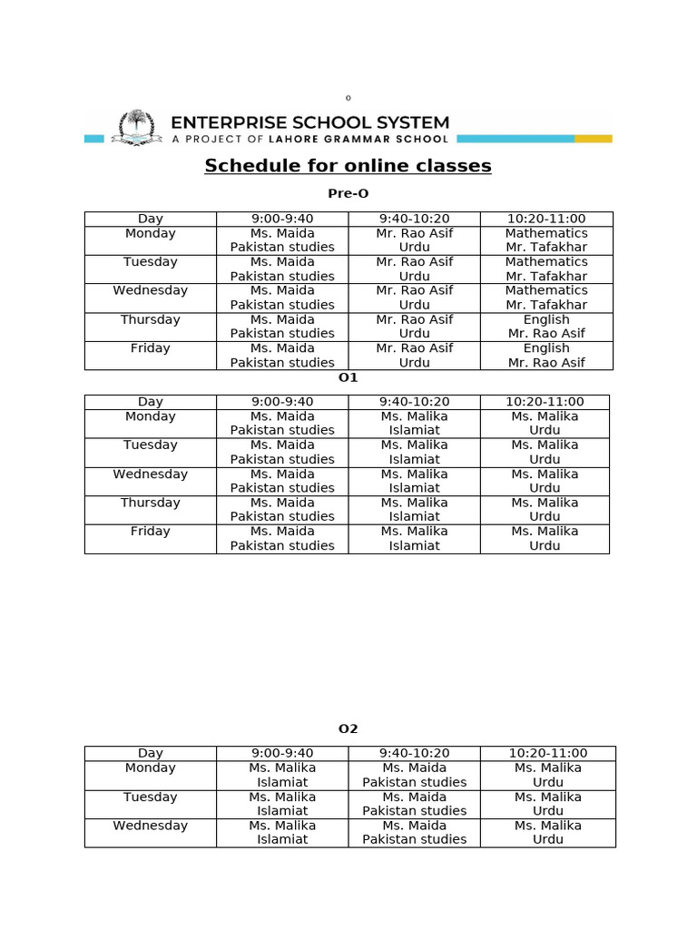 Online Class Schedule Overview | PDF