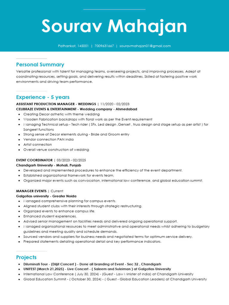ProductionSourav Mahajan CV | PDF | Business
