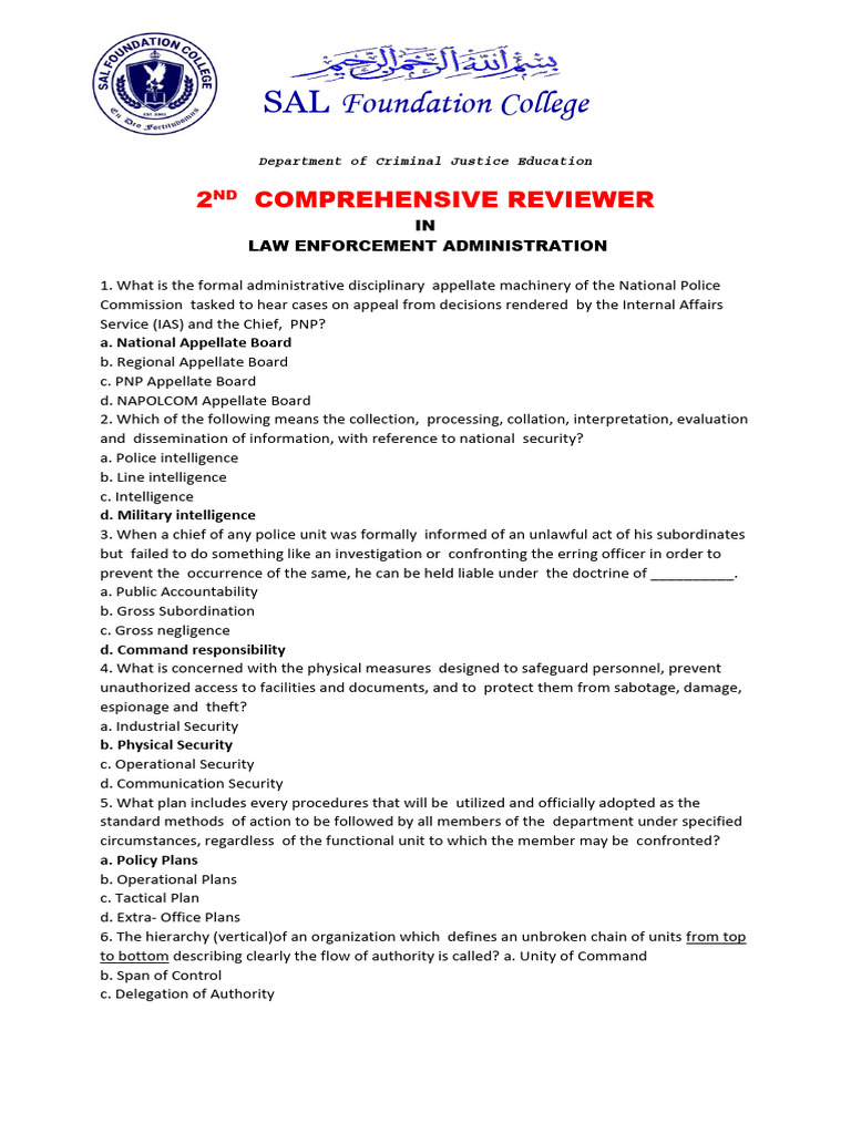 Law Enforcement Administation Comprehensive Reviewer 2,3,4 | PDF ...