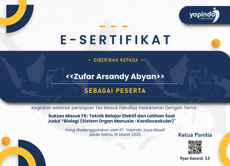 Zufar Arsandy Abyan E-Sertifikat Masuk FK 15 Maret 2025 | PDF