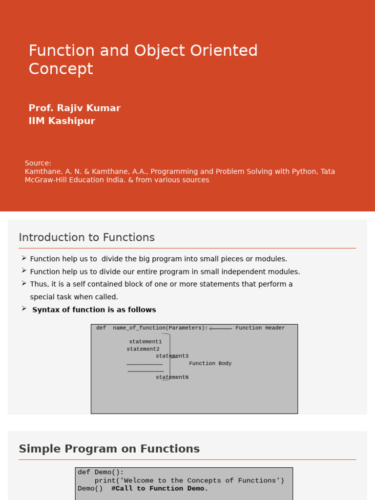 18thjuly - 4. Function and Object Oriented Concepts | PDF | Parameter (Computer Programming ...