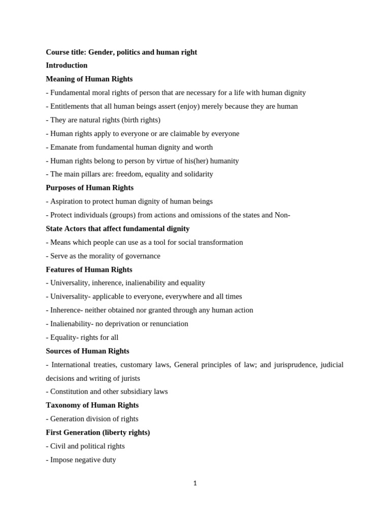 Gender, Politics, and Human Rights Overview | PDF | Human Rights ...
