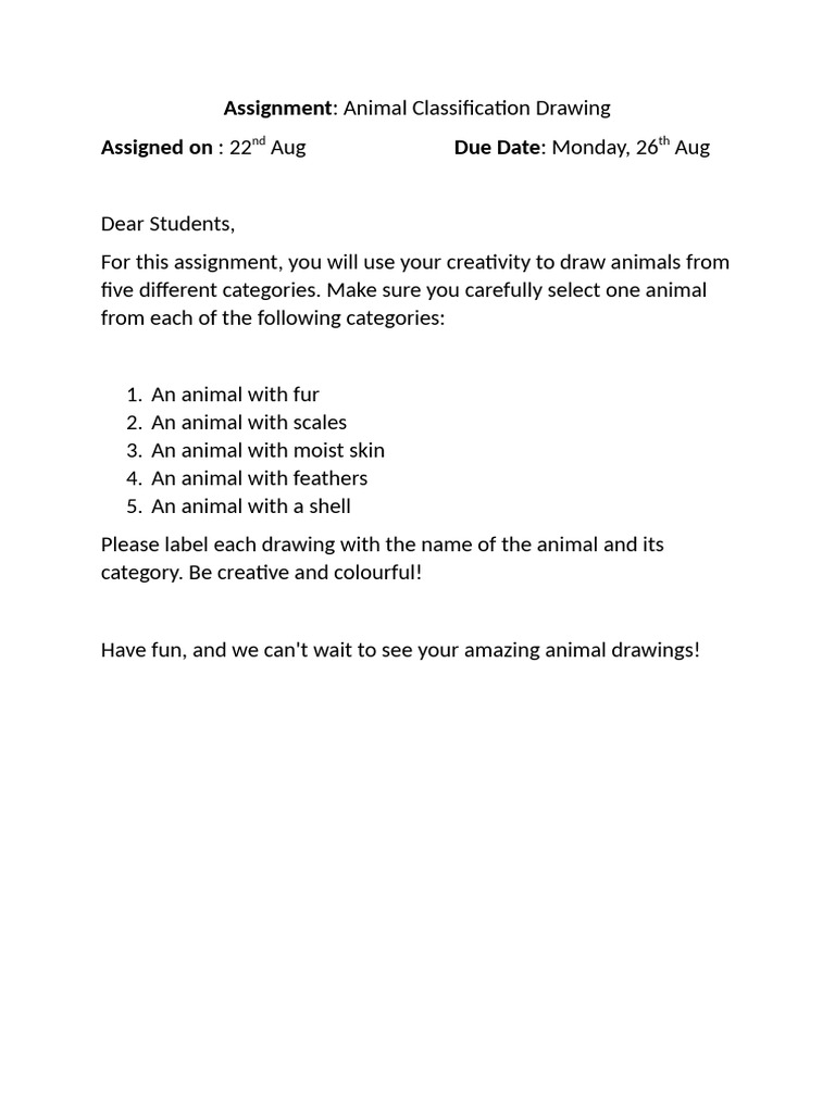 Assignment Animal Classification Drawing 22 Aug | PDF