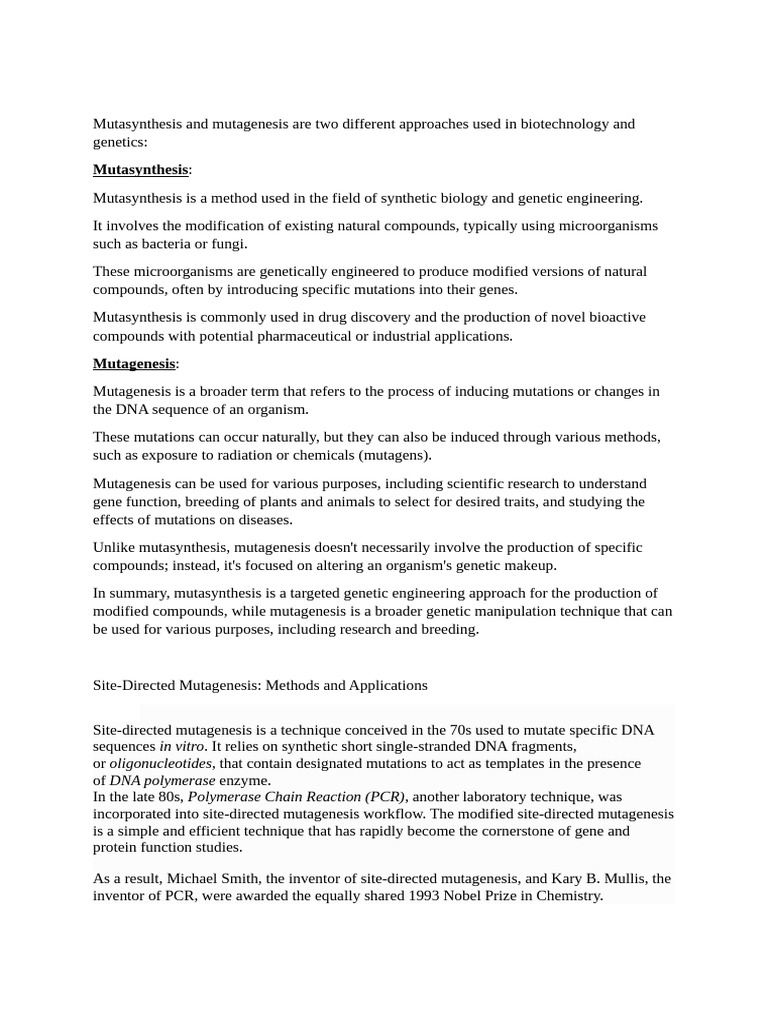 Mutasynthesis Vs Mutagenesis | PDF | Mutagenesis | Dna