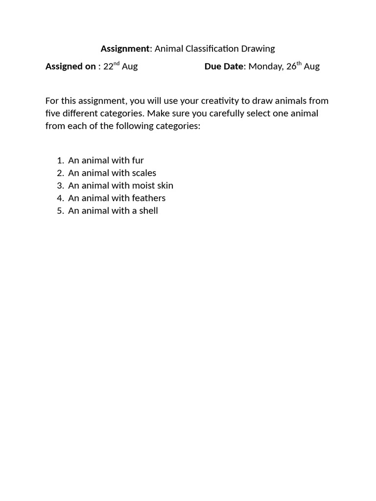 Assignment Animal Classification Drawing 22 Aug | PDF