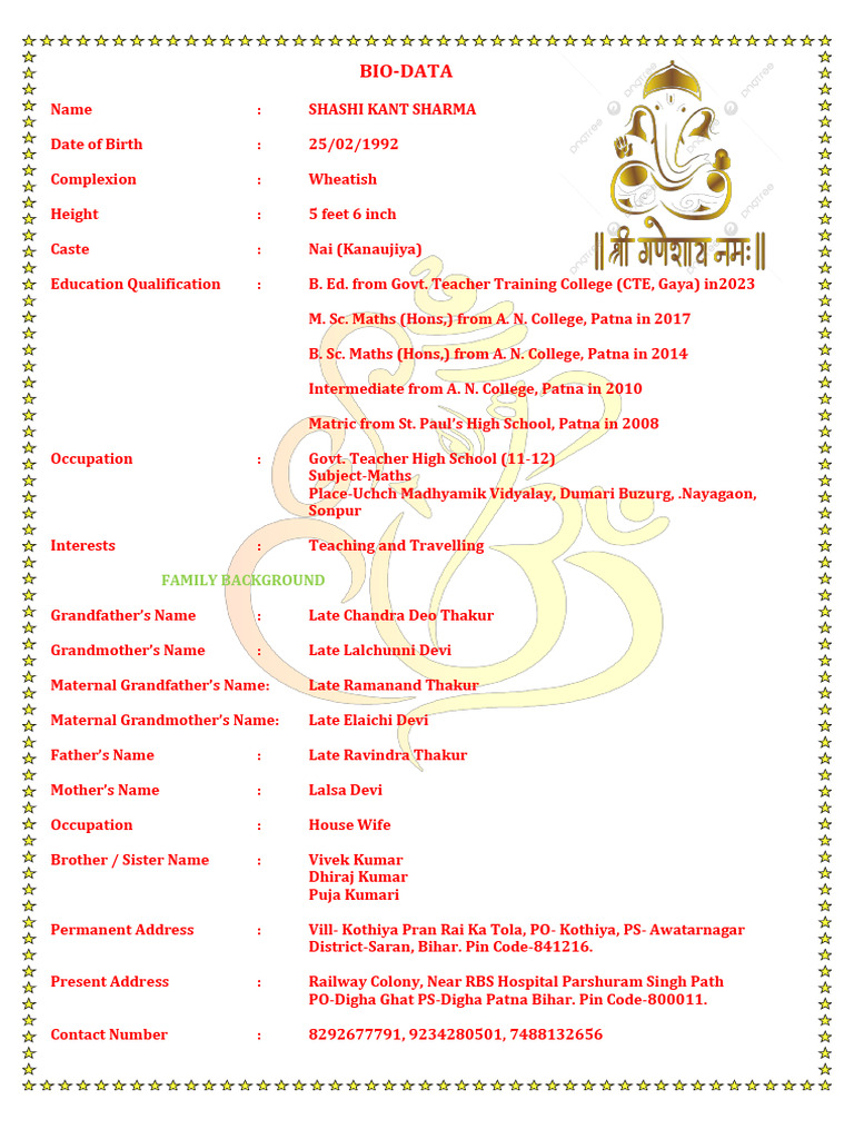 Shashi Biodata | PDF