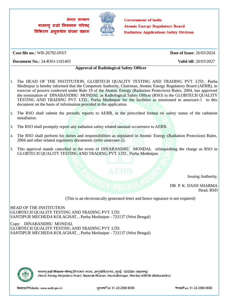 RT RSOApproval Letter 1381364 | PDF | Safety | Radioactivity