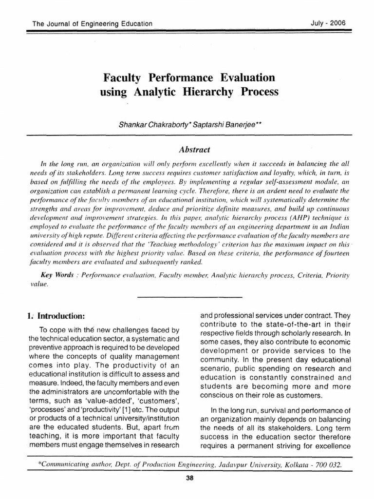 Faculty Evaluation via Analytic Hierarchy Process | PDF | Evaluation ...