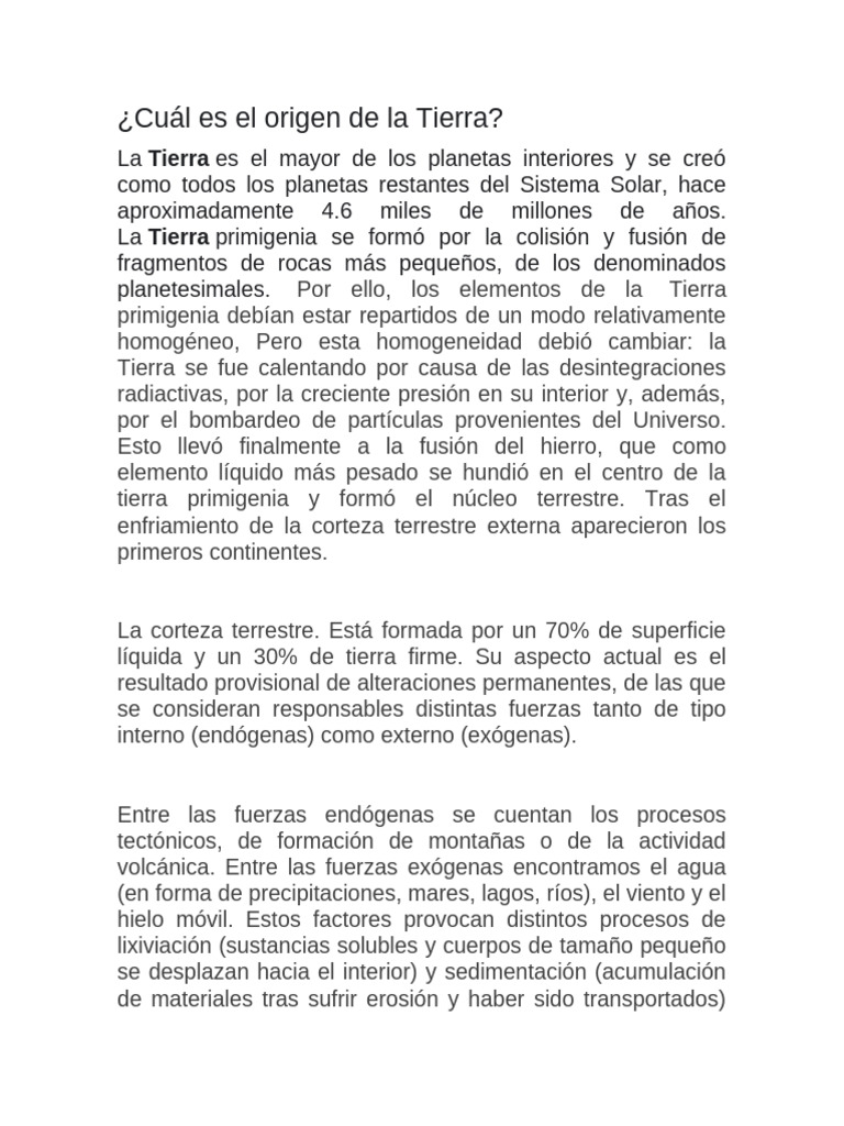 Cuál Es El Origen de La Tierra. Traba16o | PDF | Tierra | Universo