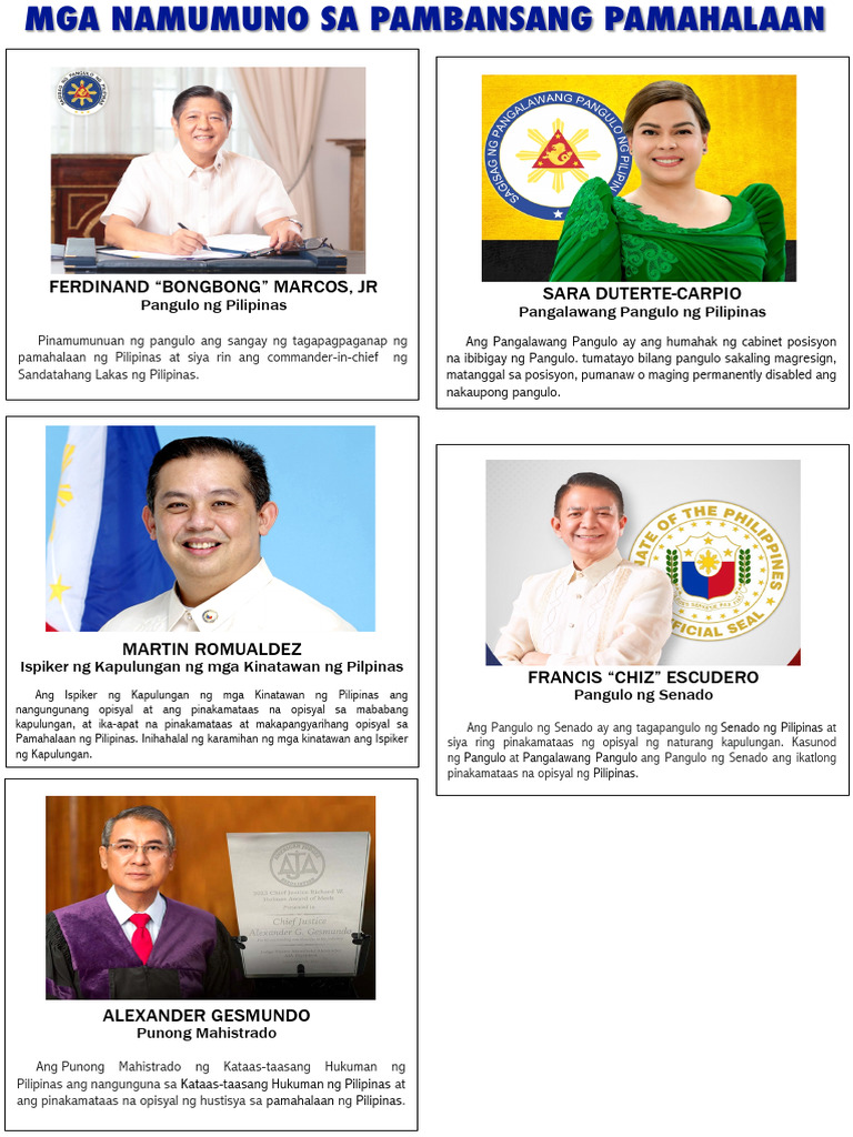 Mga Namumuno Sa Pambansang Pamahalaan (Grade 4) | PDF