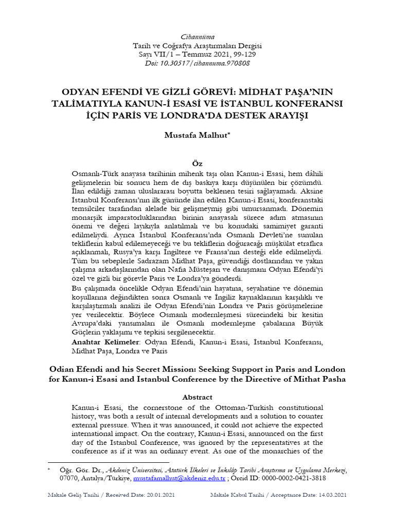 Odyan Efendi Ve Gizli Gorevi Midhat Pasa | PDF