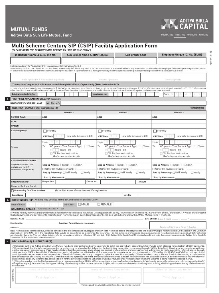 Multi Scheme SIP Facility Appl Form CSIP With Micro SIP V 1 | PDF ...