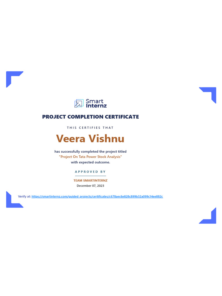 Project Completion Certificate - Veera Vishnu | PDF