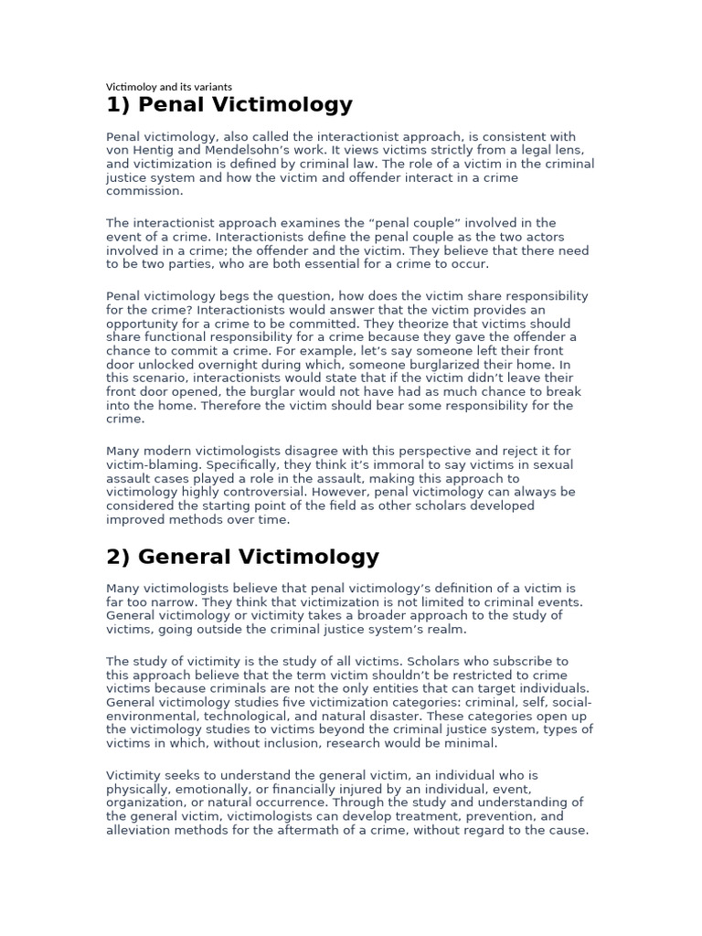 Overview of Victimology Types and Theories | PDF | Victimology | Crimes