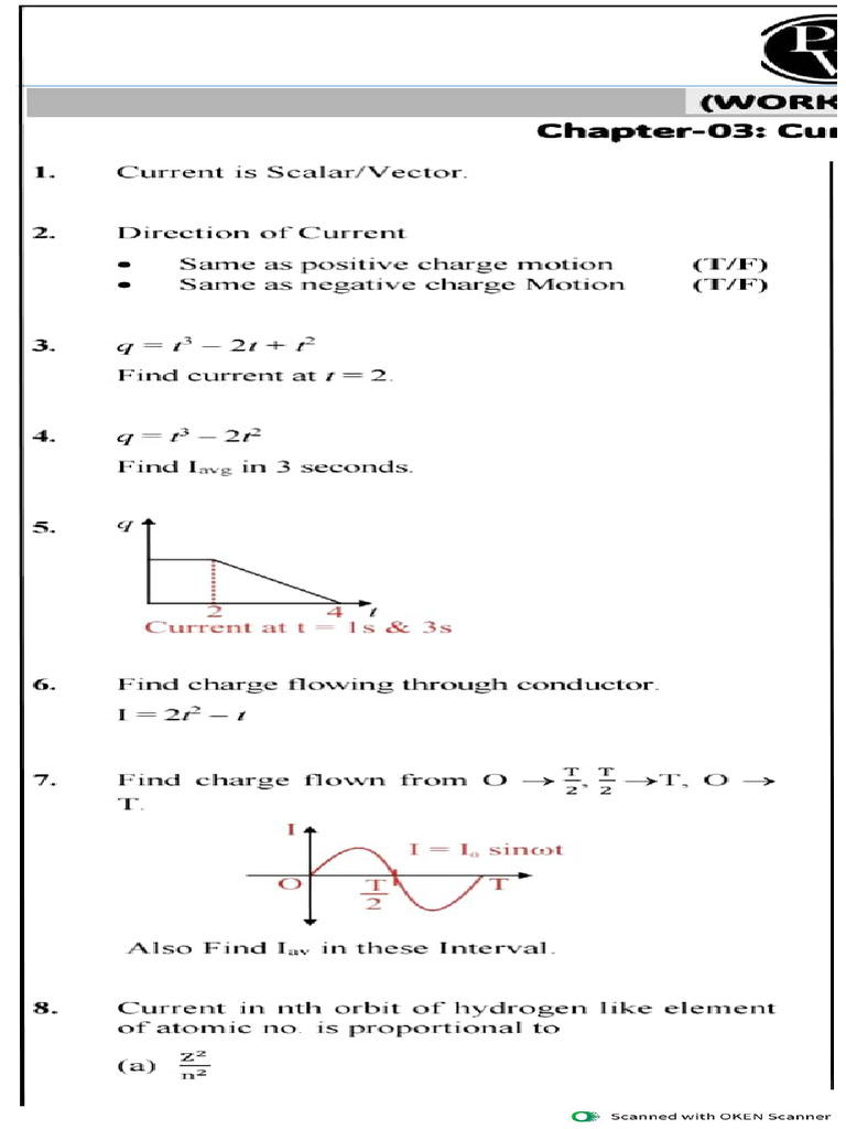 Workbook - 01 - Current Electricity - Rajwant Sir | PDF