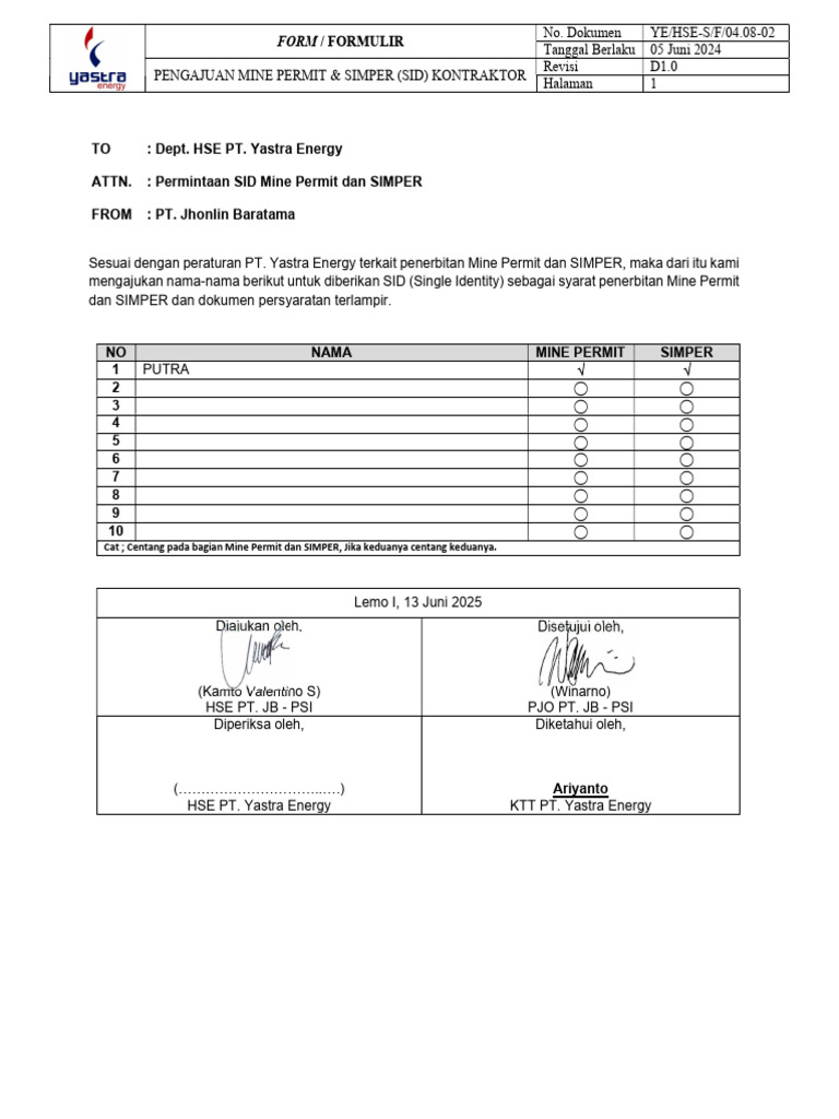 Pengajuan SID Mine Permit PT JB | PDF