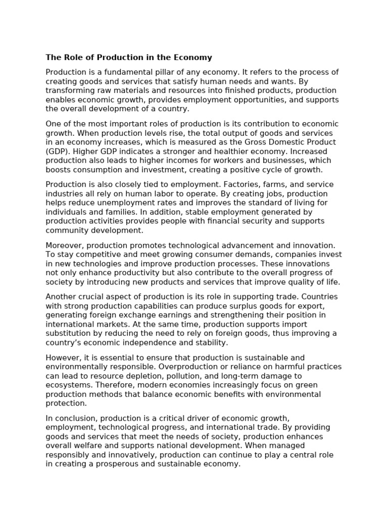 Role of Production in Economy | PDF | Economic Growth | Gross Domestic ...