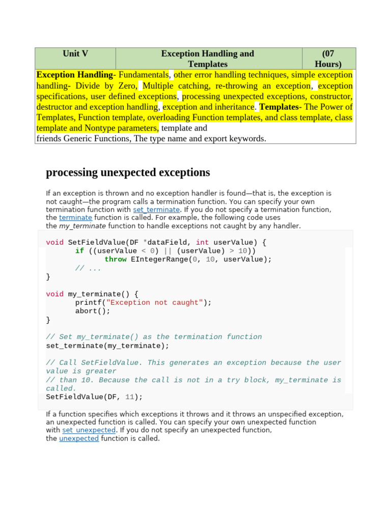 Exception Handling in C - 6 - Last | PDF | Namespace | Computer Programming