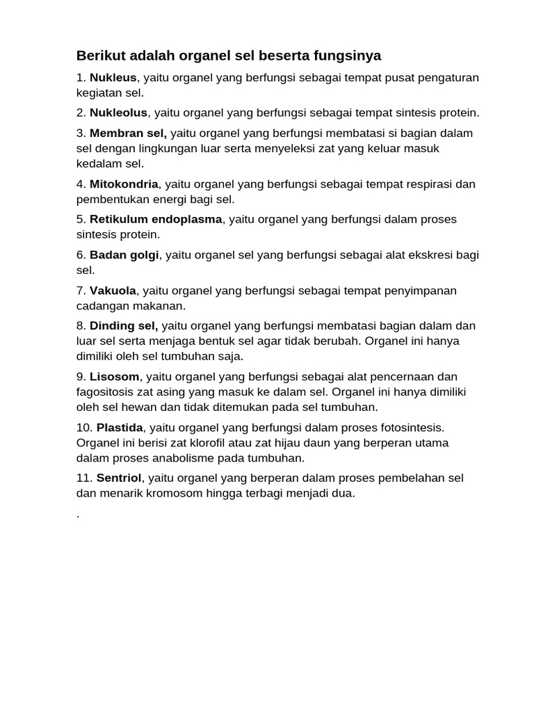 Fungsi Organel Sel Secara Lengkap | PDF