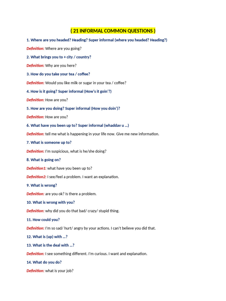 21 Informal Common Questions | PDF