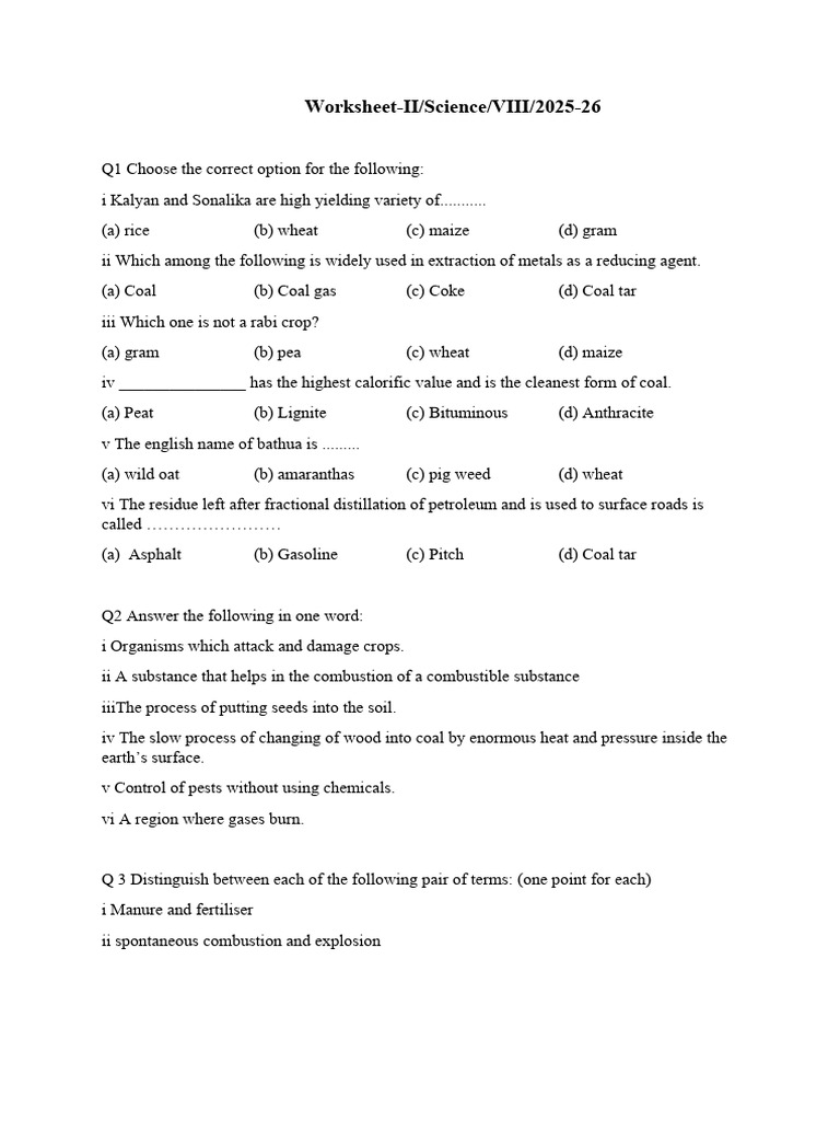 Worksheet 2 Class 8 Science | PDF