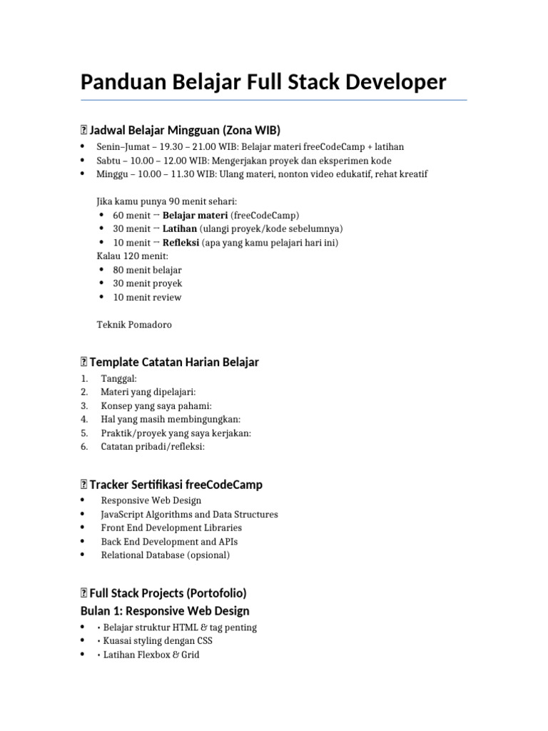 Panduan Tracker Belajar Fullstack | PDF