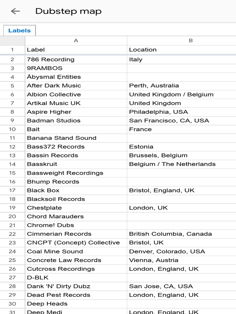 Dubstep Label Locations Map | PDF