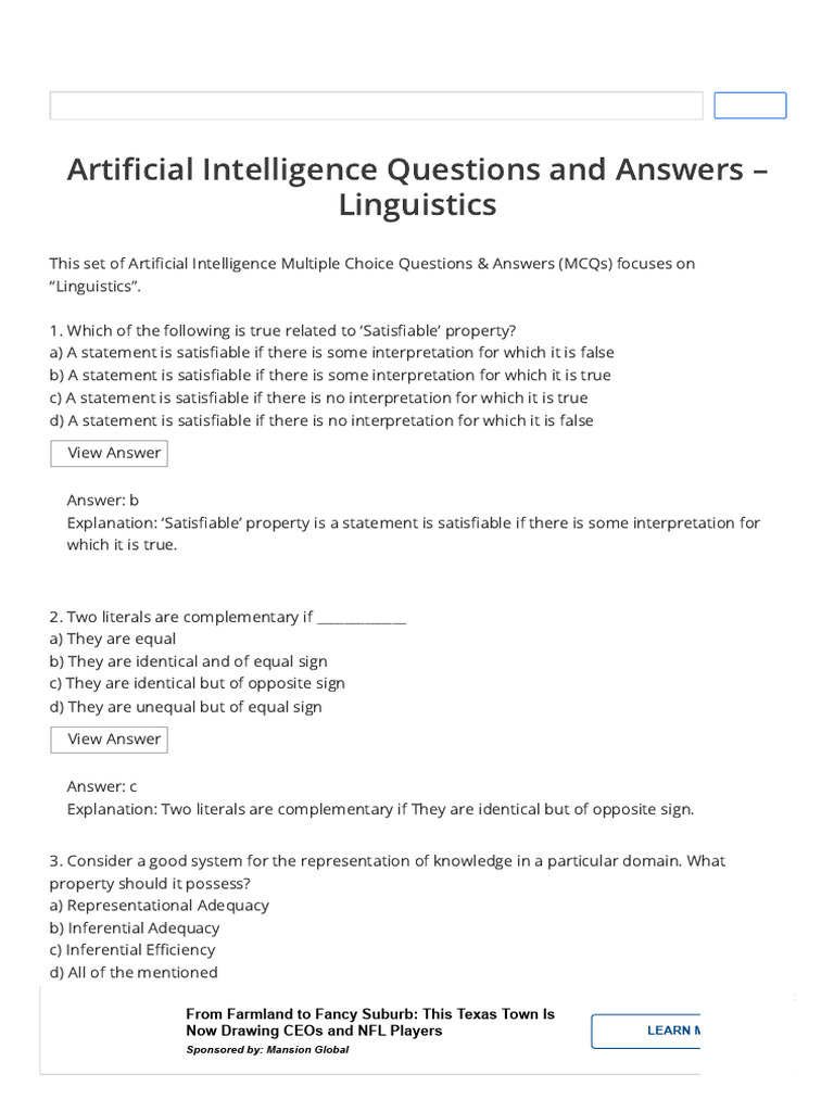 Linguistics - Artificial Intelligence Questions and Answers ...