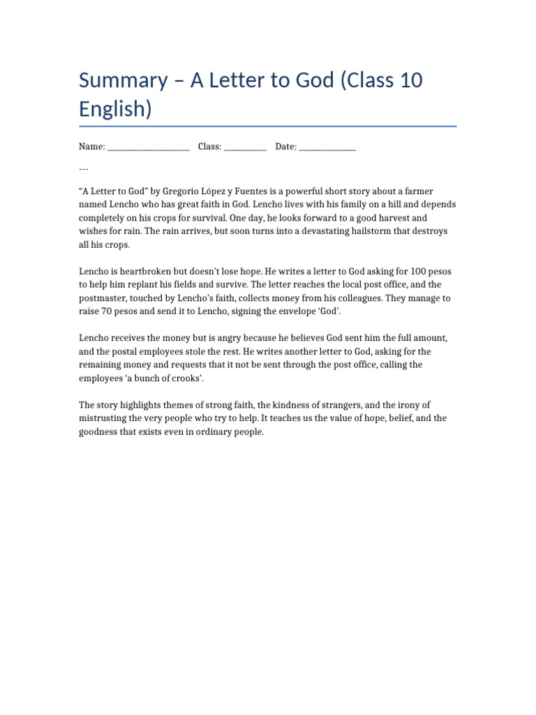 Summary of "A Letter to God" | PDF