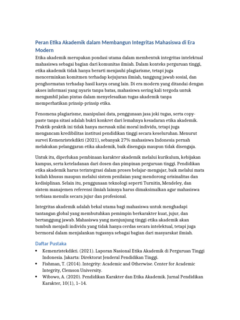 Etika Akademik dan Integritas Mahasiswa | PDF