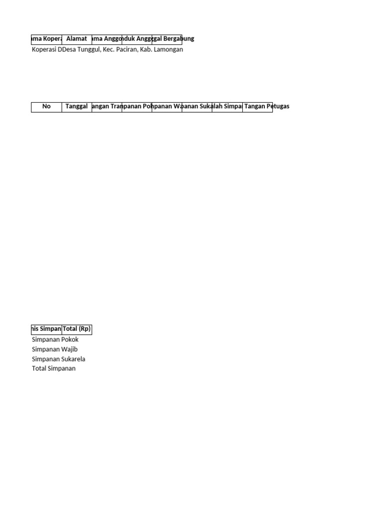 Contoh Buku Simpanan Koperasi | PDF