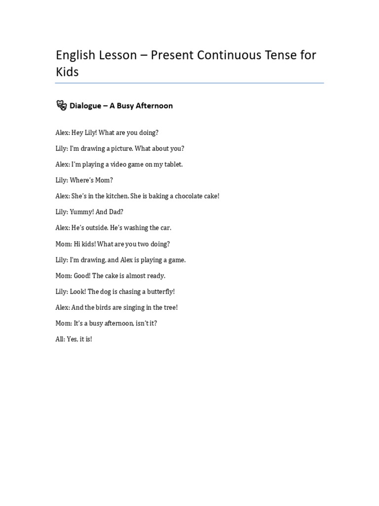 Present Continuous Lesson For Kids | PDF