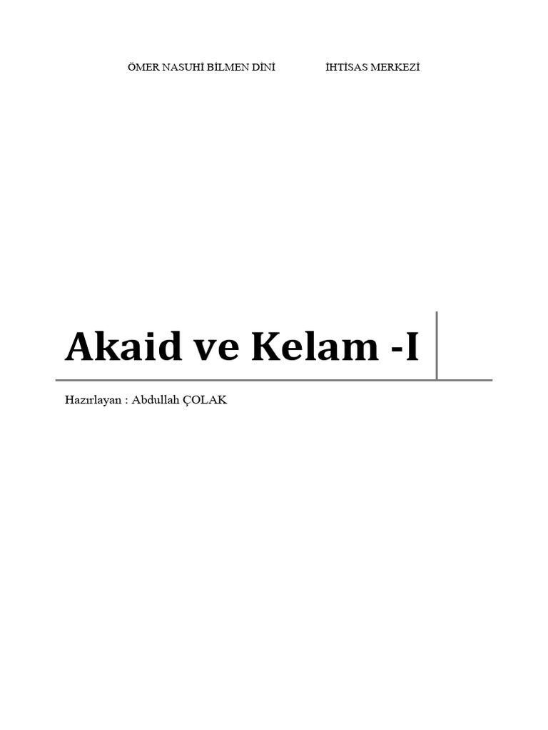 Akaid Ve Kelam - I (Tamamı) | PDF