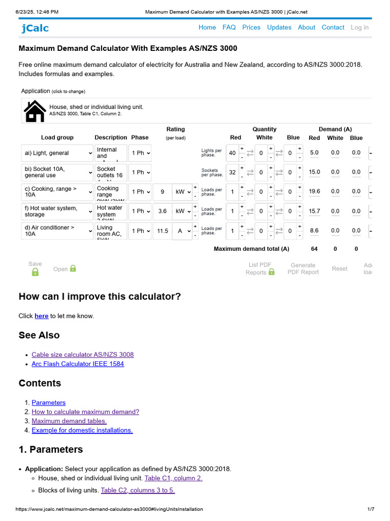 Maximum Demand Calculator With Examples AS - NZS 3000 - JCalc - Net2 ...
