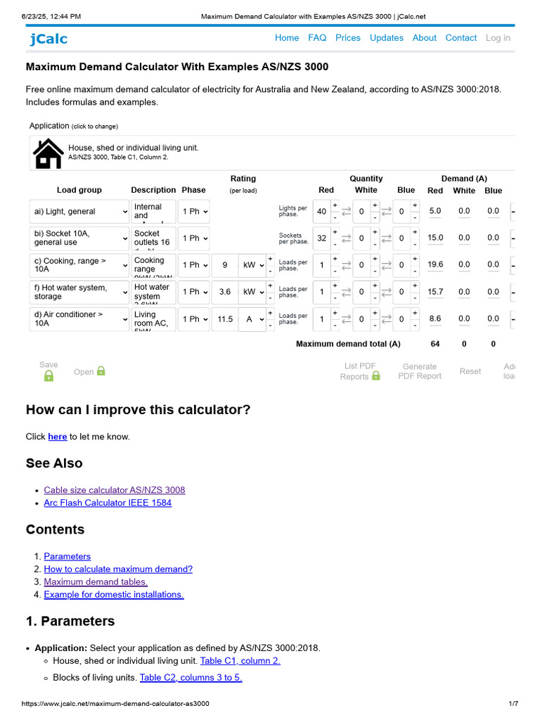 Maximum Demand Calculator With Examples AS - NZS 3000 - JCalc - Net0 | PDF | Water Heating ...